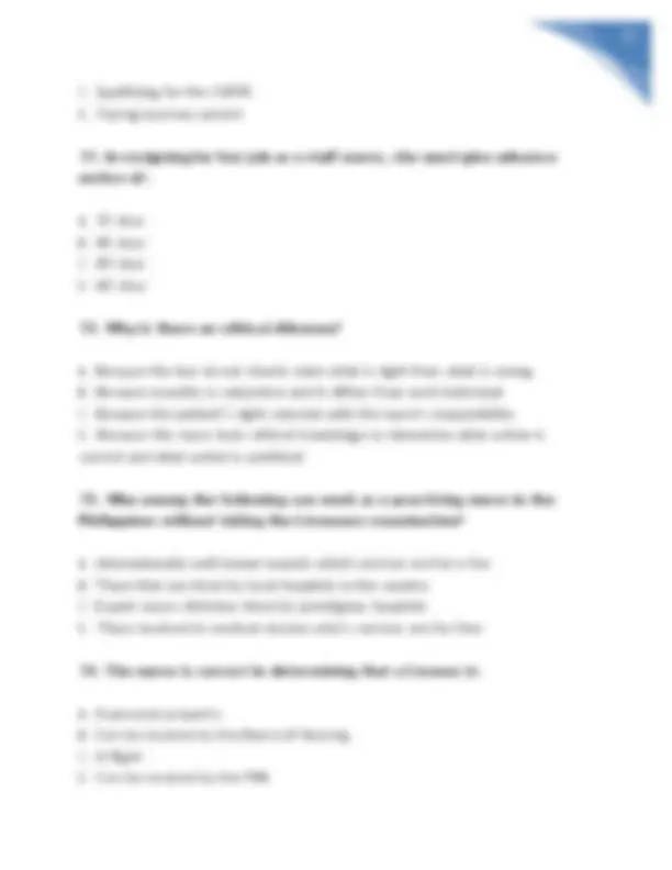 Fundamentals of Nursing Exam 15: NLE Pre-Boards (100 Items) | Exams ...