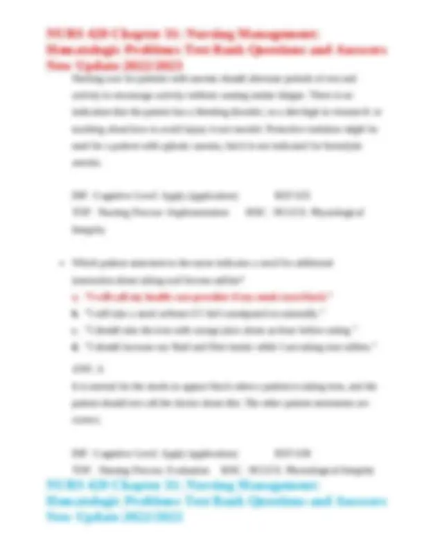 NURS 420 Chapter 31: Nursing Management: Hematologic Problems Test Bank ...