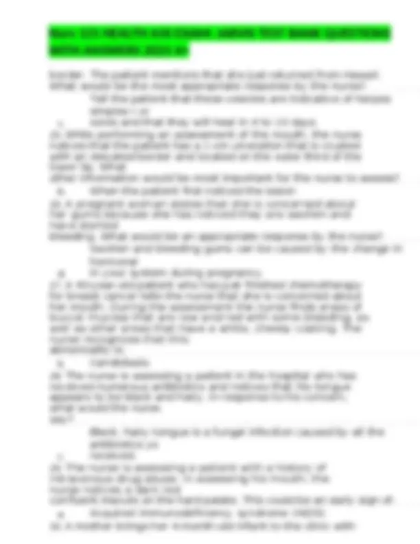 Skin Assessment Exam Questions with Answers | Exams Nursing | Docsity
