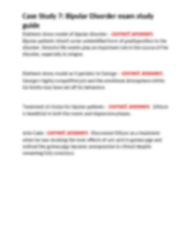 Case Study 7: Bipolar Disorder exam study guide | Exams Nursing | Docsity