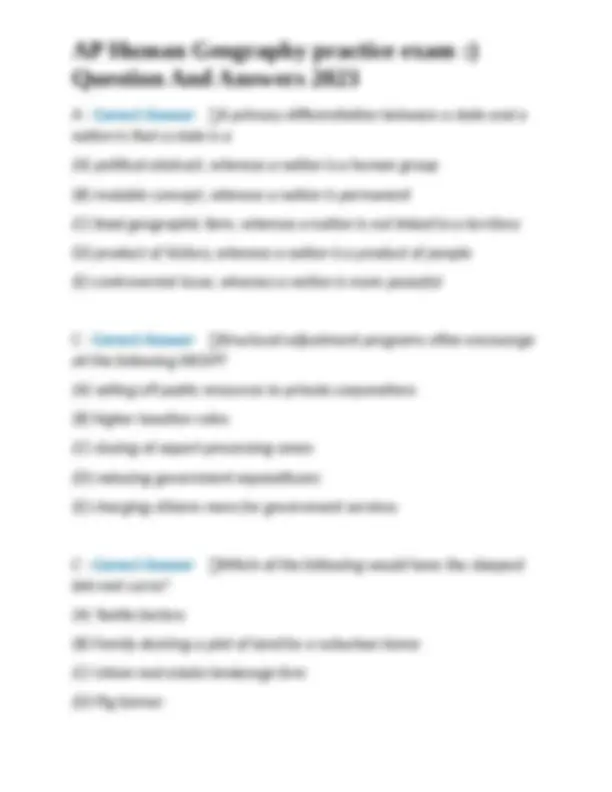 AP Human Geography practice exam :) Question And Answers 2023 | Exams ...
