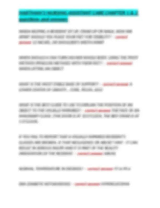 HARTMAN'S NURSING ASSISTANT CARE CHAPTER 1 & 2 questions and answers | Exams Nursing | Docsity