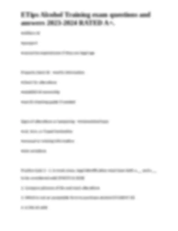 ETips Alcohol Training exam questions and answers 2023-2024 RATED A+ ...