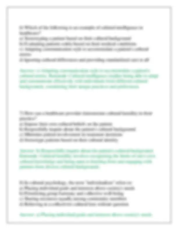 Cross-Cultural Psychology Exam and Rationales | Exams Psychology | Docsity