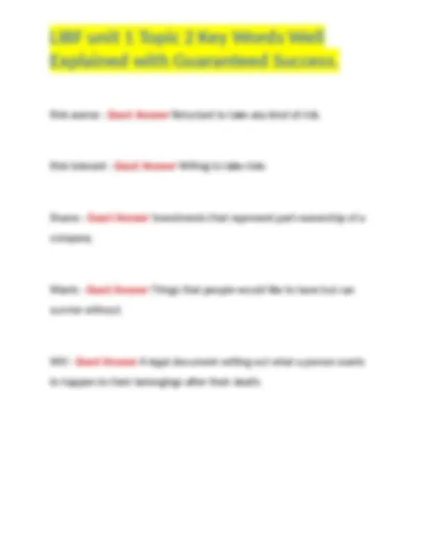 Key Words in Finance: LIBF Unit 1 Topic 2 | Exams Nursing | Docsity