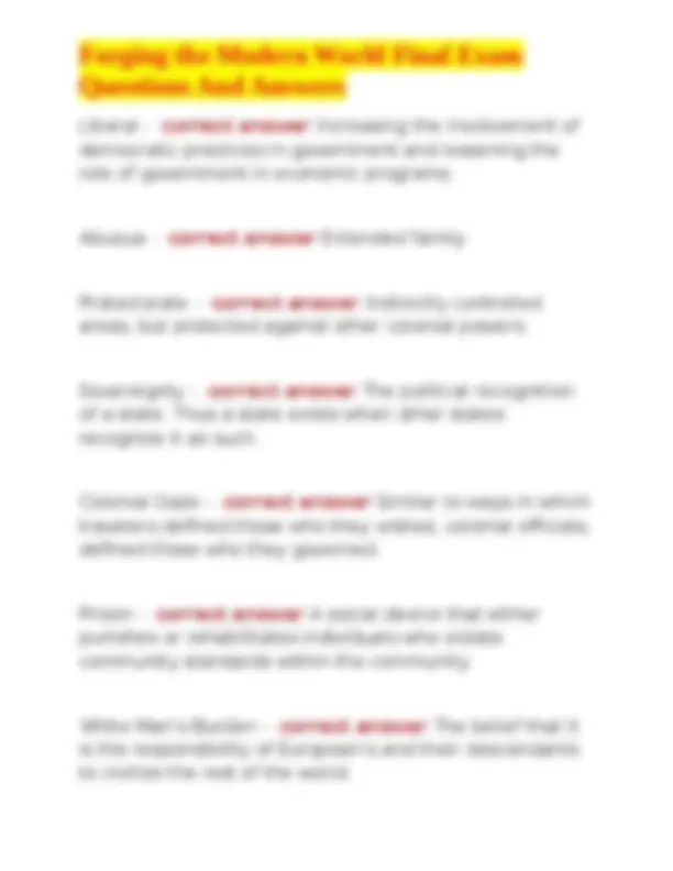 Forging the Modern World Final Exam Questions And Answers | Exams World History | Docsity