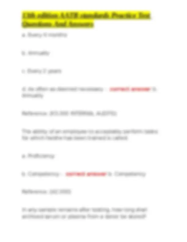 13th edition AATB standards Practice Test Questions And Answers | Exams ...