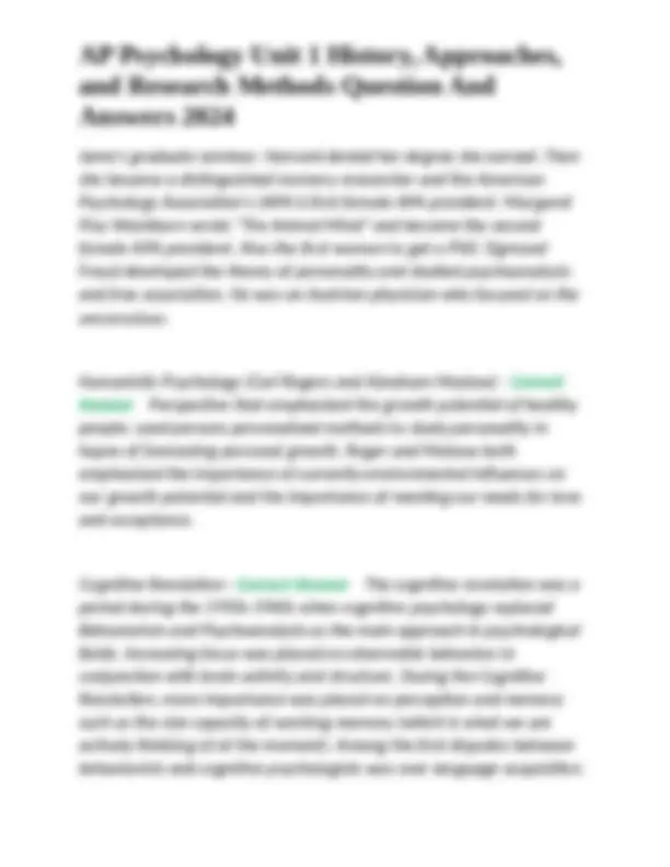 AP Psychology Unit 1 History, Approaches, and Research Methods Question ...