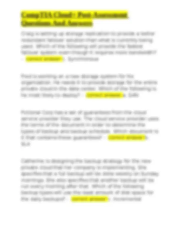 CompTIA Cloud+ Post-Assessment Questions And Answers | Exams Computer ...