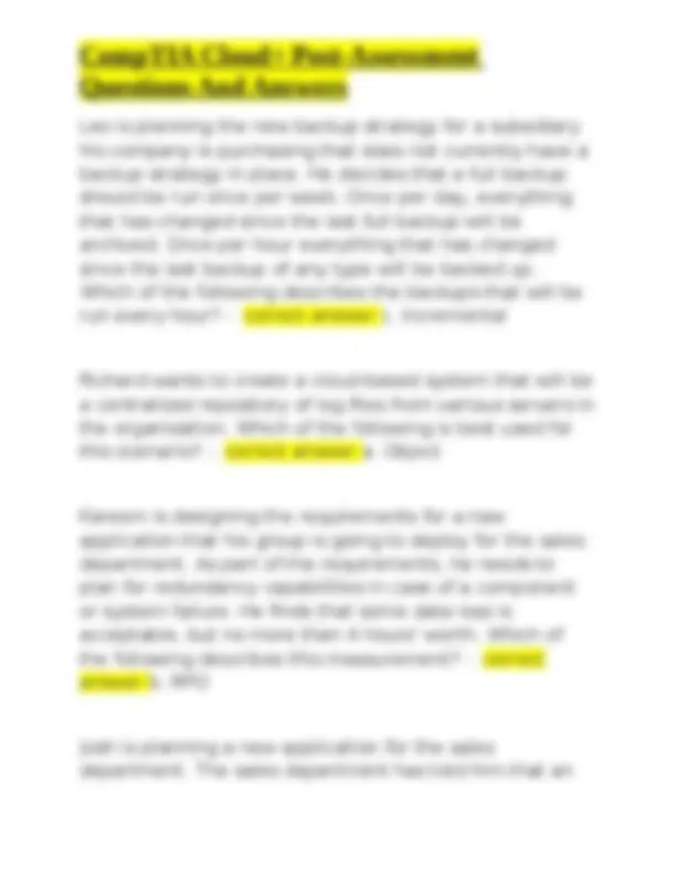 CompTIA Cloud+ Post-Assessment Questions And Answers | Exams Computer ...