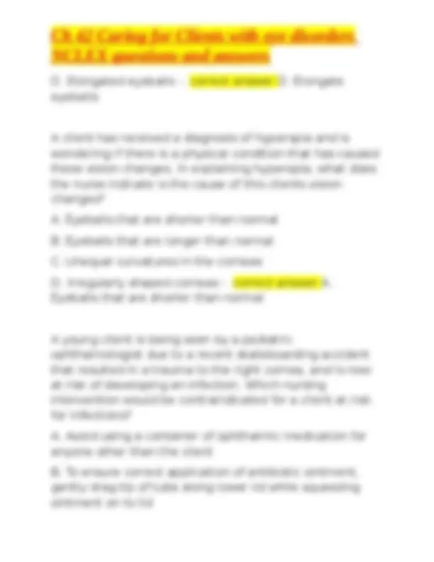 Ch 42 Caring for Clients with eye disorders NCLEX questions and answers ...