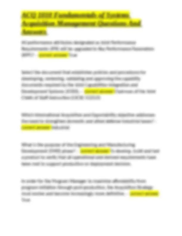 ACQ 1010 Fundamentals of Systems Acquisition Management Questions And ...