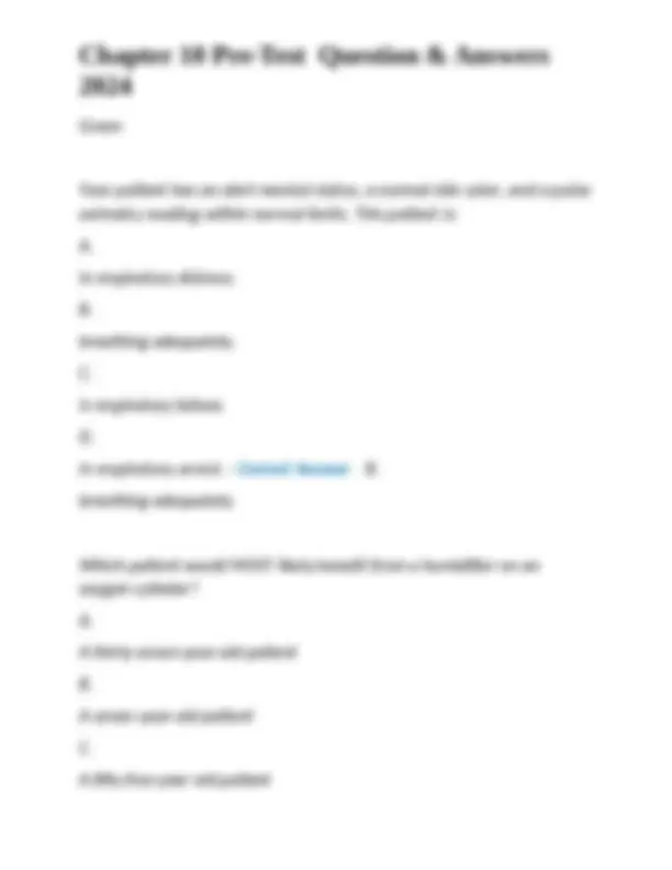 Chapter 10 Pre-Test Question & Answers 2024 | Exams Nursing | Docsity