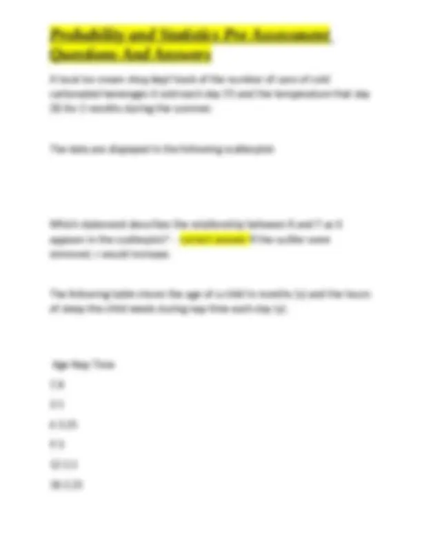 Probability and Statistics Pre Assessment Questions And Answers | Exams ...