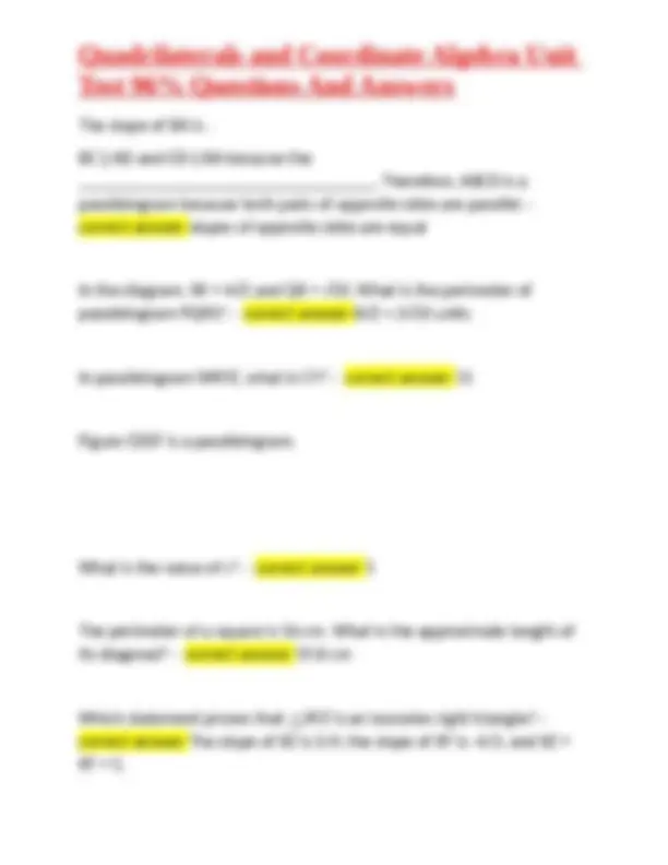 Quadrilaterals and Coordinate Algebra Unit Test Questions and Answers ...