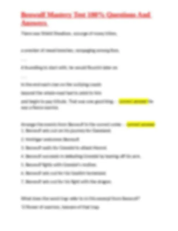 Beowulf Mastery Test 100% Questions And Answers | Exams English ...