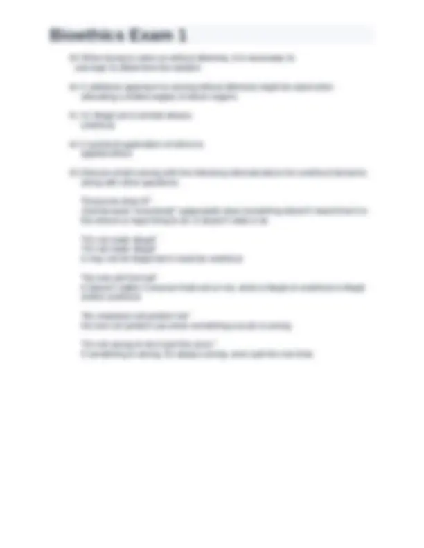 Bioethics Exam 1 questions and answers | Exams Bioethics | Docsity