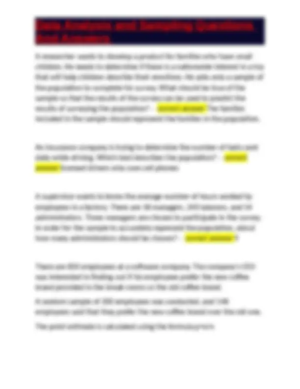 Data Analysis and Sampling Questions And Answers | Exams Advanced Data ...