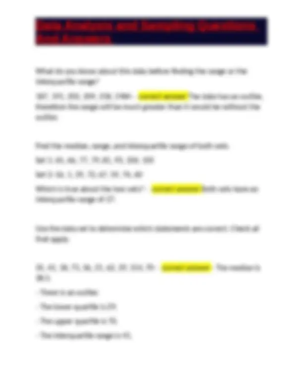 Data Analysis and Sampling Questions And Answers | Exams Advanced Data ...