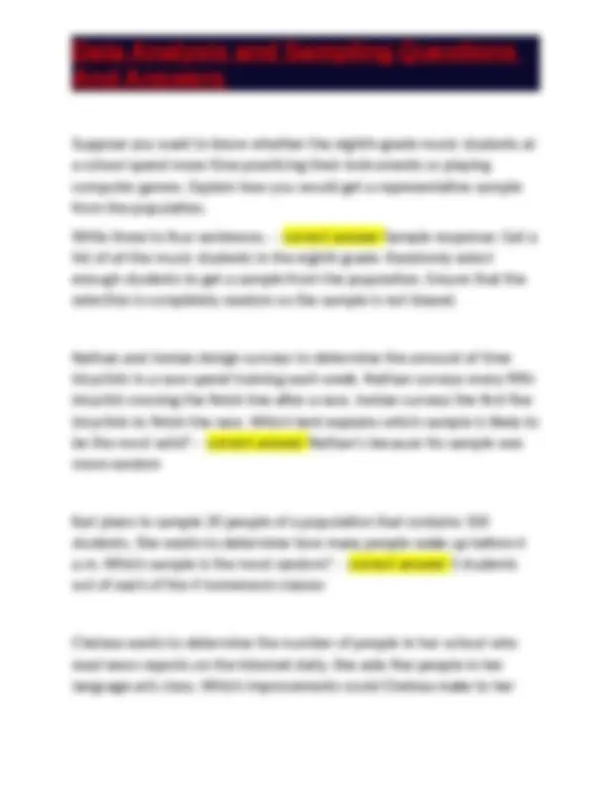 Data Analysis and Sampling Questions And Answers | Exams Advanced Data ...