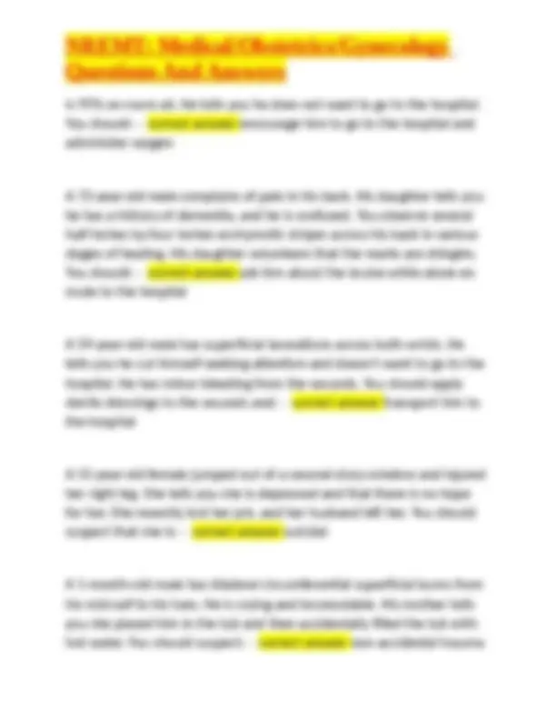 NREMT: Medical/Obstetrics/Gynecology Questions And Answers | Exams Obstetrics | Docsity