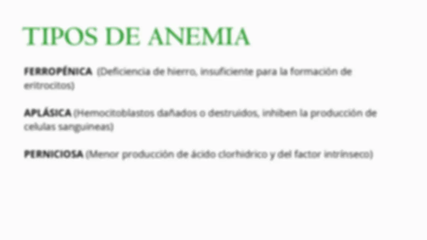 Anemia: Causas, Síntomas y Tratamiento | Diapositivas de Fisiopatología | Docsity