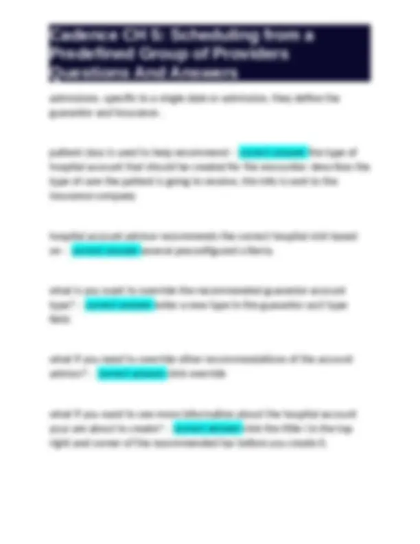 Cadence CH 5: Scheduling from a Predefined Group of Providers - Q&A | Exams Sociology of Health ...