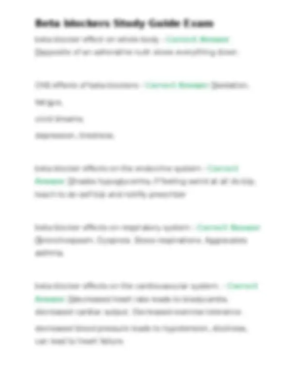 Beta blockers Study Guide Exam | Exams Nursing | Docsity
