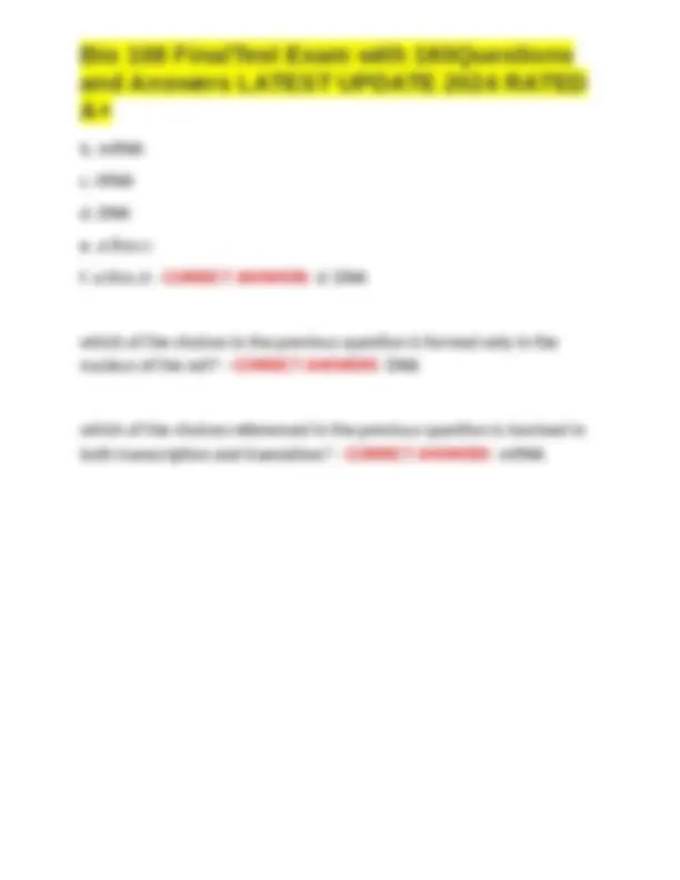 Bio 108 Final Exam Questions and Answers (2024) - Biology | Exams ...