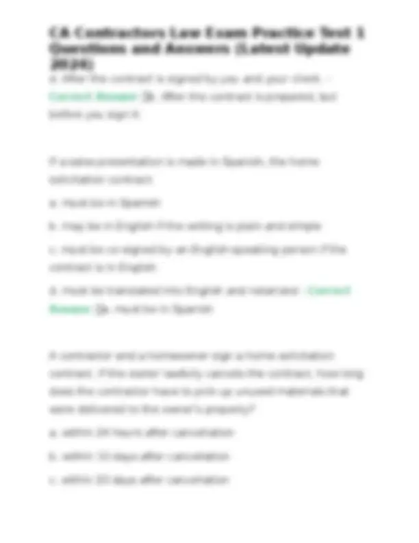 CA Contractors Law Exam Practice Test 1 Questions and Answers (Latest ...