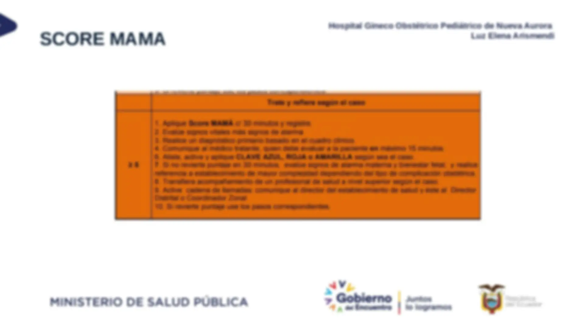 SCORE MAMA y Claves Obstétricas: identificación y tratamiento de ...