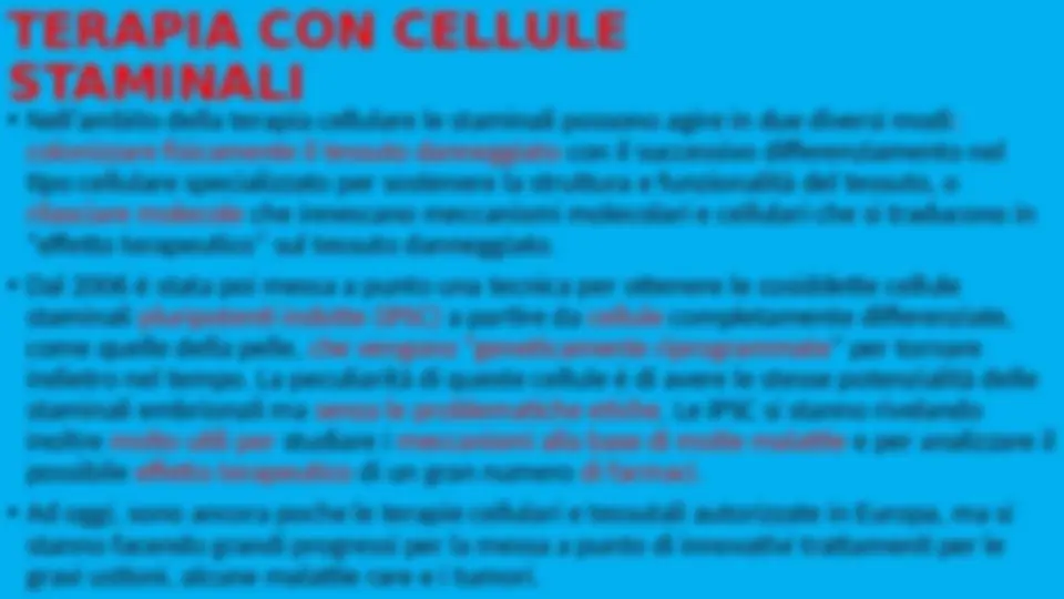 Cellule staminali: tipologie, terapie e questioni etiche | Schemes and Mind Maps Biology | Docsity