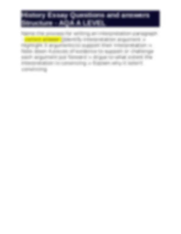 AQA A-Level History Essay Structure Guide | Exams History | Docsity