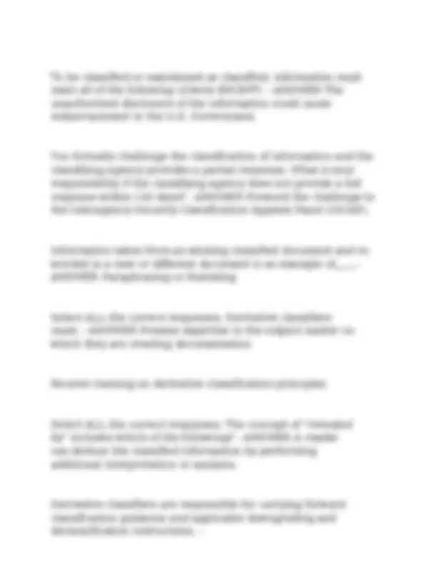 DERIVATIVE CLASSIFICATION LATEST EXAM WITH VERIFIED ANSWERS (100% ...