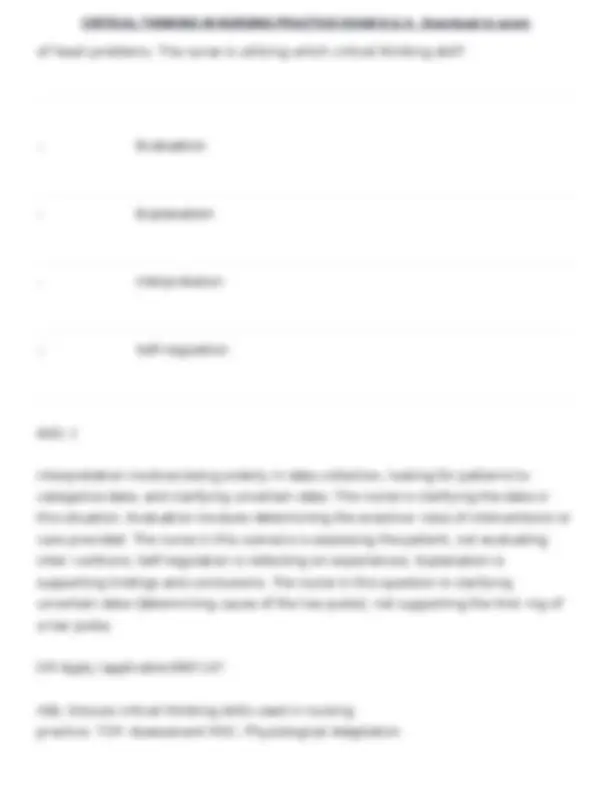 Critical Thinking in Nursing Practice: Exam Questions and Answers ...