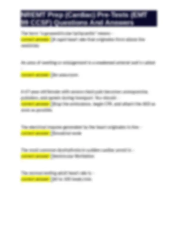 NREMT Prep Cardiac Pre-Tests for EMT: Questions and Answers | Exams ...