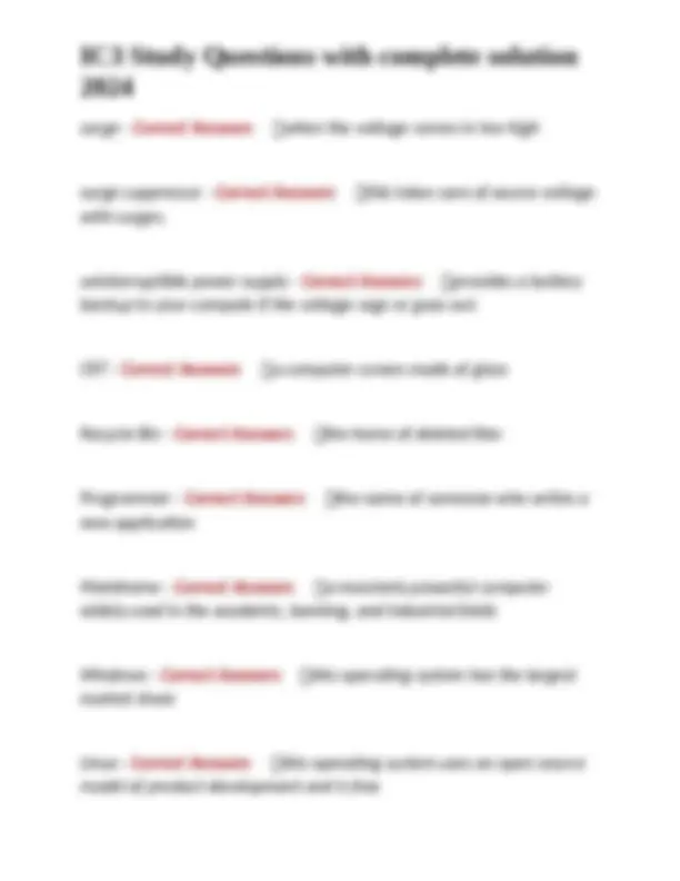 IC3 Study Questions and Answers for Computer Hardware and Software | Exams Nursing | Docsity