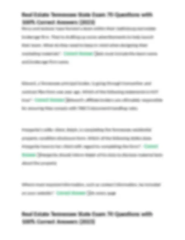 Real Estate Tennessee State Exam: 70 Questions with 100% Correct ...