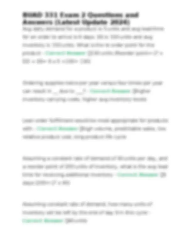 Buad 331 Exam 2 Supply Chain Management Order Fulfillment Techniques