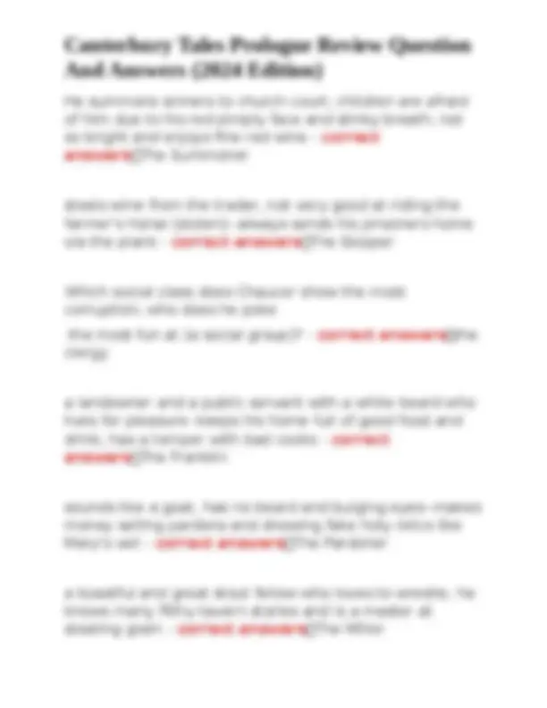 Canterbury Tales Prologue Review Questions and Answers (2024 Edition ...