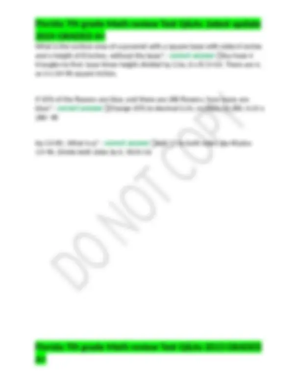 Florida 7th Grade Math Review Test Q&As | Exams Nursing | Docsity