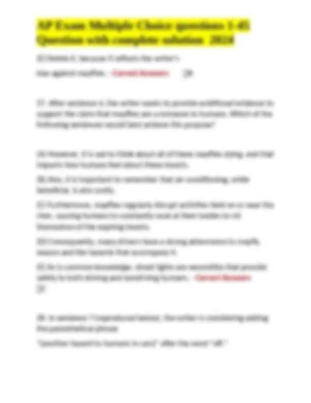 AP Exam Multiple Choice Questions with Solutions for 2024 | Exams Nursing | Docsity