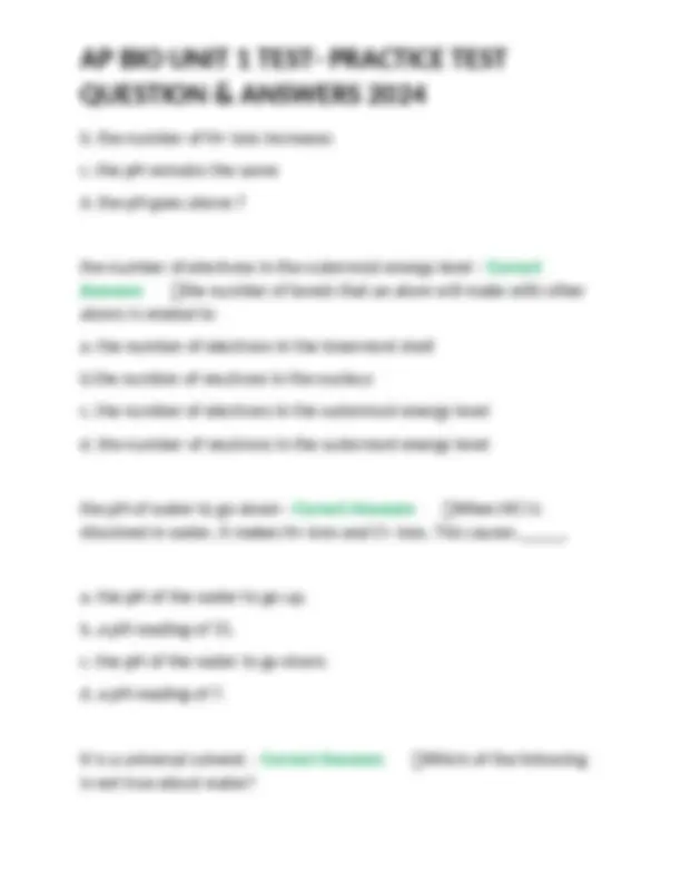 AP BIO UNIT 1 TEST- PRACTICE TEST QUESTION & ANSWERS 2024 | Exams ...