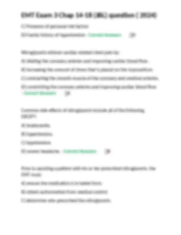 EMT Exam 3 Chap 14-18 (JBL) question ( 2024) | Exams Nursing | Docsity