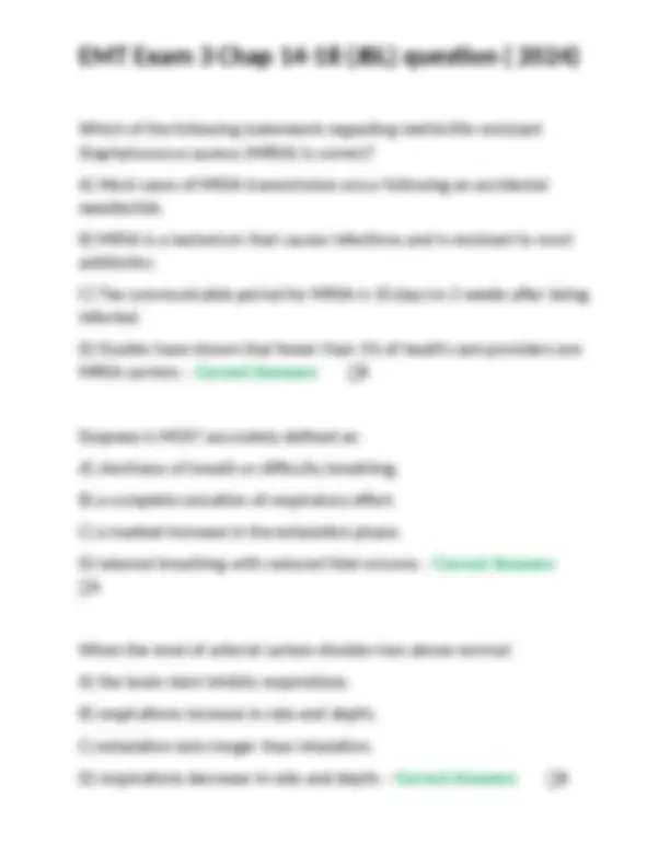 EMT Exam 3 Chap 14-18 (JBL) question ( 2024) | Exams Nursing | Docsity