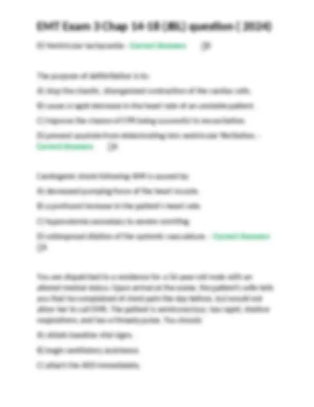 EMT Exam 3 Chap 14-18 (JBL) question ( 2024) | Exams Nursing | Docsity