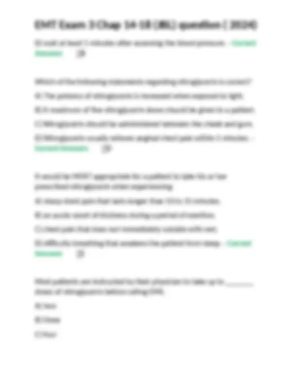 EMT Exam 3 Chap 14-18 (JBL) question ( 2024) | Exams Nursing | Docsity