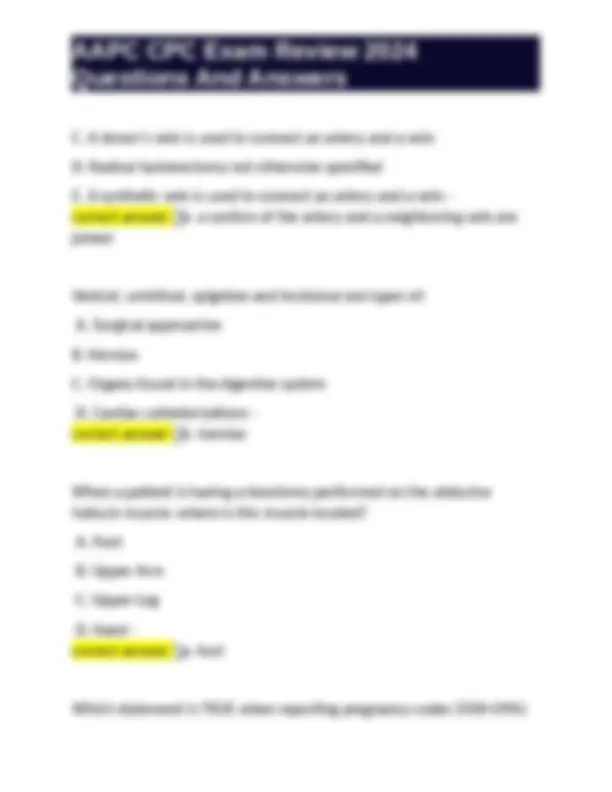 AAPC CPC Exam Review 2024 Questions And Answers | Exams Medicine | Docsity