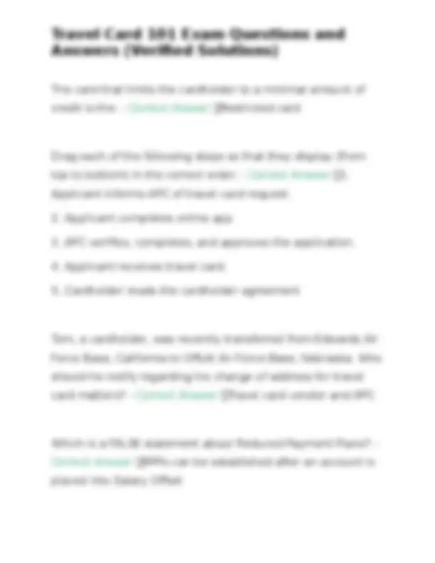 Travel Card 101 Exam Questions and Answers | Exams Nursing | Docsity