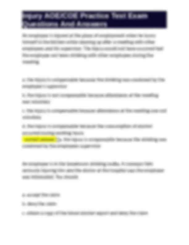 Injury AOE/COE Practice Test Exam Questions And Answers | Exams ...